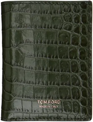 Tom Ford Green Printed Croc Folding Card Holder - Rifle Green